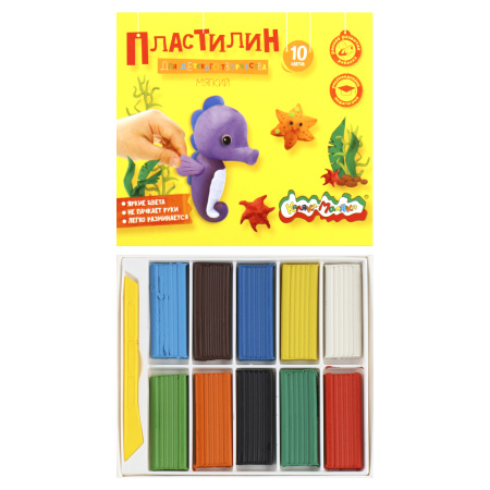 Пластилин, 10 цветов, 150 гр, мягкий, стек, картонная коробка, Каляка ...
